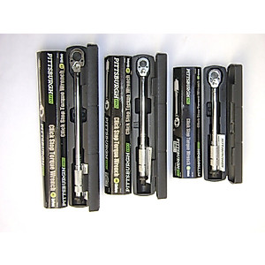 Set of 3 Pittsburgh Pro Reversible Click Type Torque Wrench Sizes 1/4", 3/8", 1/2"