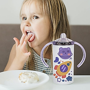 MAIKESUB 2 Pack Sublimation Blank Sippy Cup Tumblers with Handles Straight Stainless Steel Insulated Skinny Tumblers with Splash-proof Lid 12 oz Shatterproof Water Tumbler