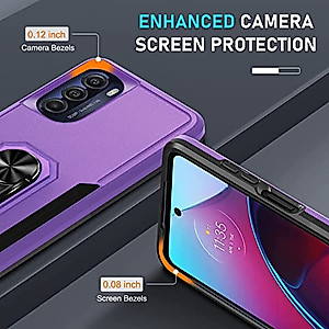 Janmitta Motorola Moto G 5G 2022 Case with Screen Protector[2 Pack], Heavy Duty Shockproof Full Body Protective Phone Cover,Built in Rotatable Magnetic Ring Holder Kickstand,Lavender