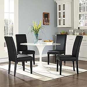 Modway Parcel Faux Leather Upholstered Parsons Dining Side Chair in Black