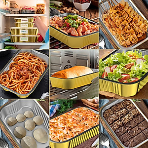 30Pack Aluminum Pans with Lids Kit-10Pack (9x13) Half Size Oven Steam Table Tin Foil Pans Collocation 20Pack (8.7*6) Disposable Baking Pan Chafing Trays with 33ft Aluminum Foil and 30 Label Stickers