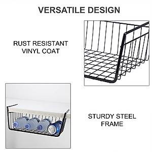 Undershelf Storage Basket Under Shelf Wire Basket Household Metal Under Shelf Hanging Storage Bin Basket Slides Under Shelves for Storage Space Saving for Kitchen Pantry Bookshelf (Medium, 2 PCS)