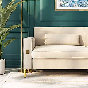 ANTTYBALE 85.63" Velvet Sofa,Modern Loveseat Couch with Pillows Set of 2 for Living Room,Bedroom,Apartment Furniture with Gold Metal Legs (Beige)