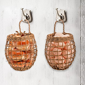 Elsjoy Set of 2 Wall Hanging Onion Basket, Wicker Woven Basket Handmade Rattan Basket, Fruits and Veggies Storage Basket for Pantry, Kitchen, Garden