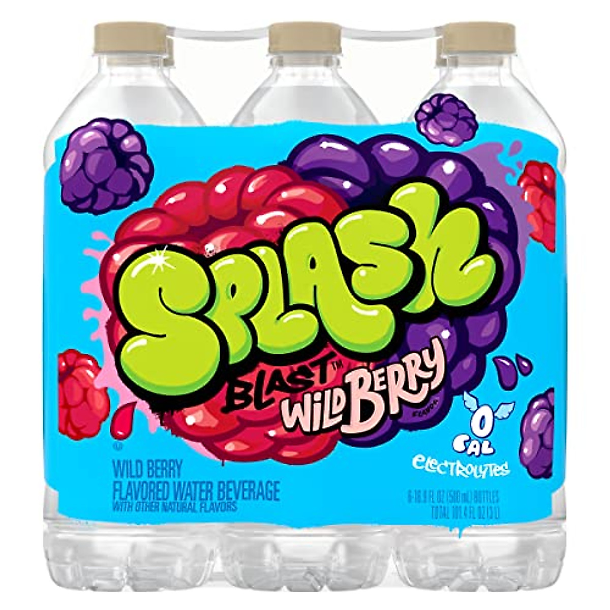 Splash Blast, Flavored Water Beverage, Wild Berry Flavor, 16.9 Fl Oz Plastic Bottles, 6 Pack