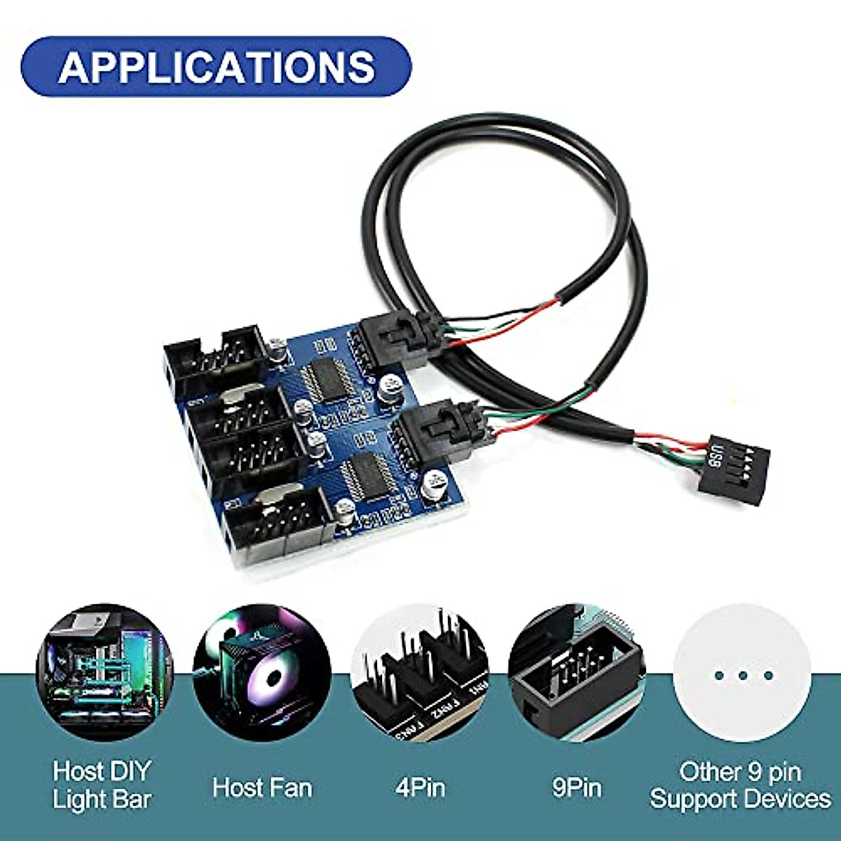 Expand Motherboard USB: 9Pin Header Splitter 1 to 4 Port Hub