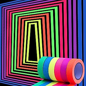 Tonsiv Adhesive Black Light Tape Sets, 6 Colors Neon Gaffer Cloth Tape, Fluorescent UV Blacklight Glow in The Dark Tape for UV Party (0.6 inch x 16.5 feet)