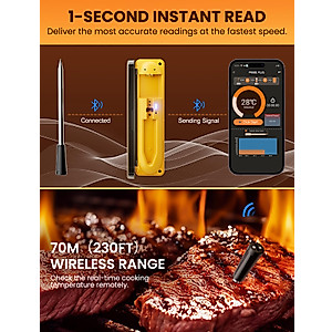 Wireless Meat Thermometer with 493FT Long Wireless Range, Instant Read Digital Food Thermometer, Smart APP Control, Charging Dock, Kitchen Thermometer for Roast, Oven, Grill, BBQ, Smoker, Rotisserie