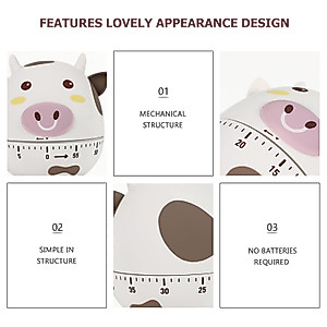 Angoily Kitchen Timers for Cooking Cute Cartoon Cow 60 Minutes Mechanical Kitchen Timer Wind Up Countdown Timer for Kitchen Baking Cooking (White)