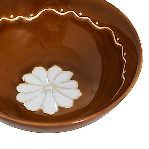 Creative Co-Op Hand Painted Stoneware Bowl, Set of 4 Serveware, 5"L x 5"W x 2"H, Brown & Cream