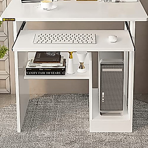 ALISENED Home Office Computer Desk with Monitor Stand Keyboard Tray, 29.5 Inch Study Writing Desk Small PC Laptop Table with Storage Shelves, Modern Workstation for Small Spaces Save Space