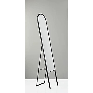 Adesso Adeline Full Length Simple, Modern Rounded Floor Mirror with Matte Black Folding Frame