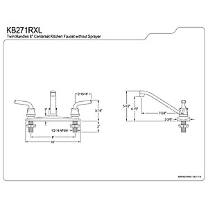 Kingston Brass KB271RXL Restoration 8-Inch Centerset Kitchen Faucet, Polished Chrome, 13.88 x 7.63 x 5.5