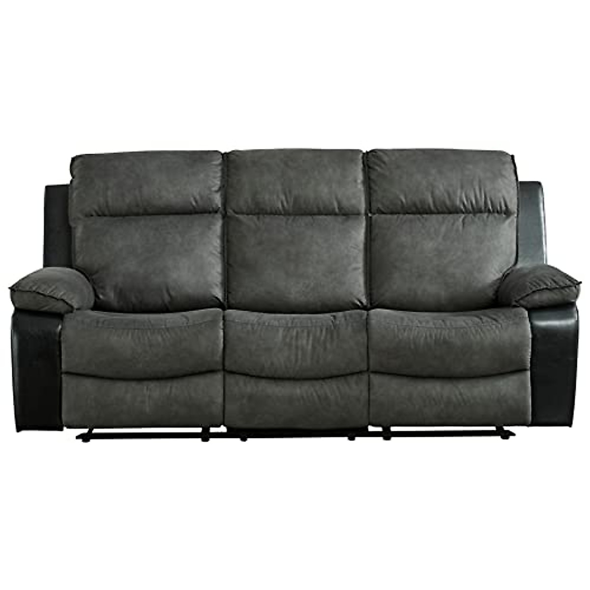 Signature Design by Ashley Woodsway Modern Faux Leather Tufted Reclining Sofa, Gray & Black