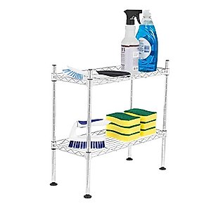 Internet's Best 2-Tier Mini Wire Utility Shelving - Chrome - Small Shelf - Adjustable Rack Unit - Kitchen Bathroom Pantry Laundry Storage - Under The Sink Organization - Organize Your Cabinets
