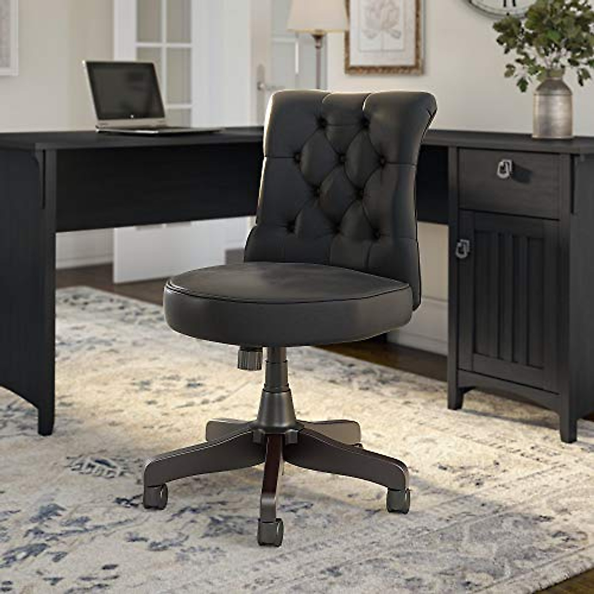 Bush Business Furniture Arden Lane Mid Back Tufted Office Chair, Black Leather