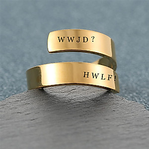 ForeverWill Stainless Steel 18K Gold Plated WWJD Ring for Women Men Adjustable What Would Jesus Do He Would Love Frist HWLF Christ Faith Reminder Wrap Cuff Ring Christian Anniversary Jewelry Gifts