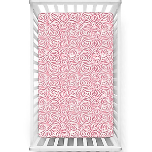 Rose Themed Fitted Crib Sheet,Standard Crib Mattress Fitted Sheet Soft Toddler Mattress Sheet Fitted-Baby Sheet for Boys Girls,28“ x52“,Pale Pink and White