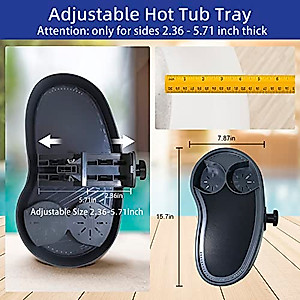 Treerit Hot Tub Table, Adjustable Hot Tub Tray with 2 Cup Holder, Hot Tub Accessories, Stable, Heavy-Duty, Nonslip Hot Tub Drink Holder for Aboveground Bathtub, Spa with Wall Thickness Of 2'' to 7.5''