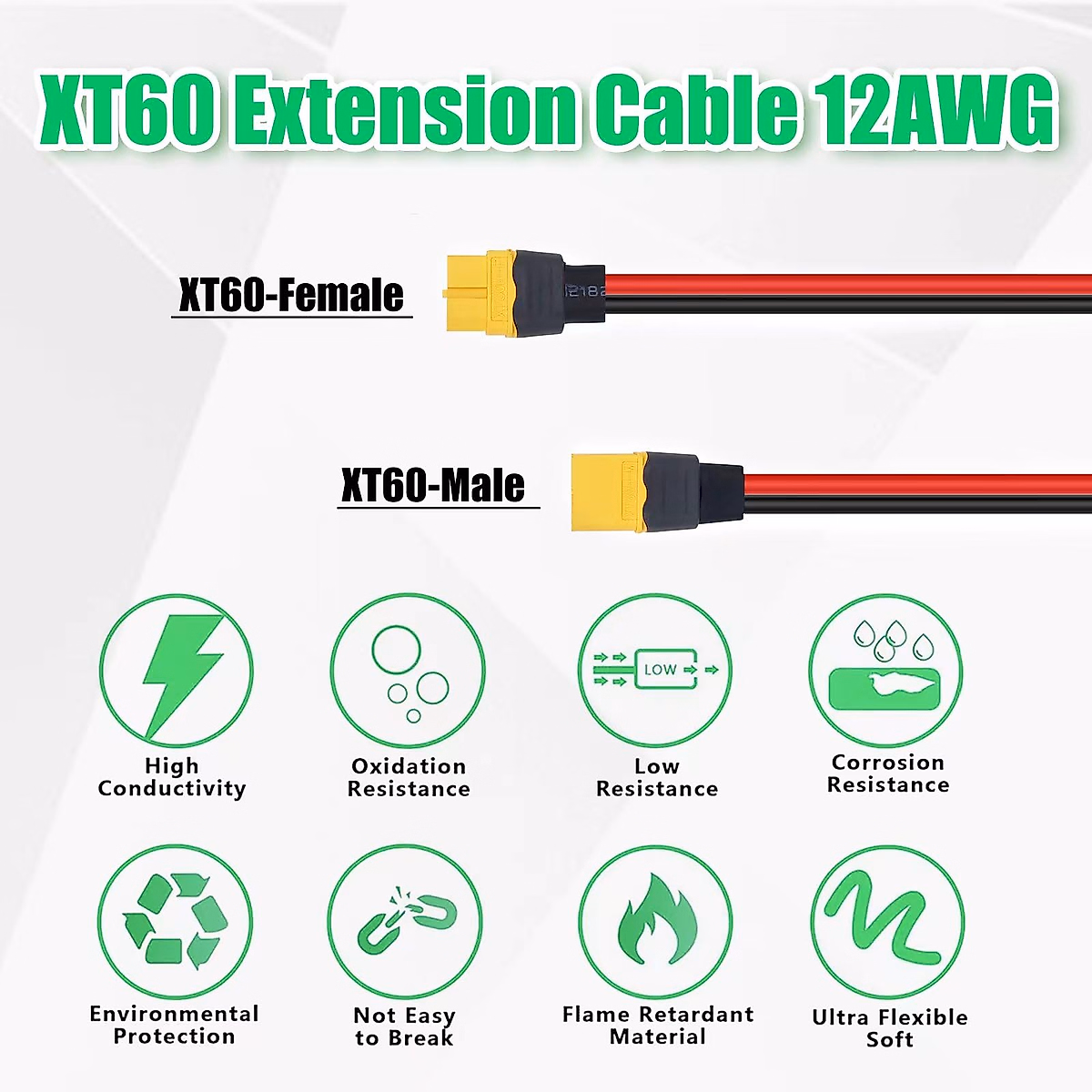 Magiktech 50FT XT60 Extension Cable with Male and Female Connectors XT60 Adapters Cable for Power Station and Rechargeable Batteries (12AWG 50FT)