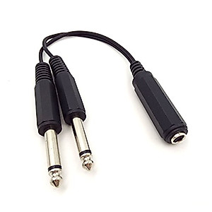 Qaoquda 6.35mm 1/4 inch TRS Stereo Female to 2 Dual 1/4 Inch TS Mono Male Y Splitter Adiuo Cable 20cm/8inch (6.35F/2M)