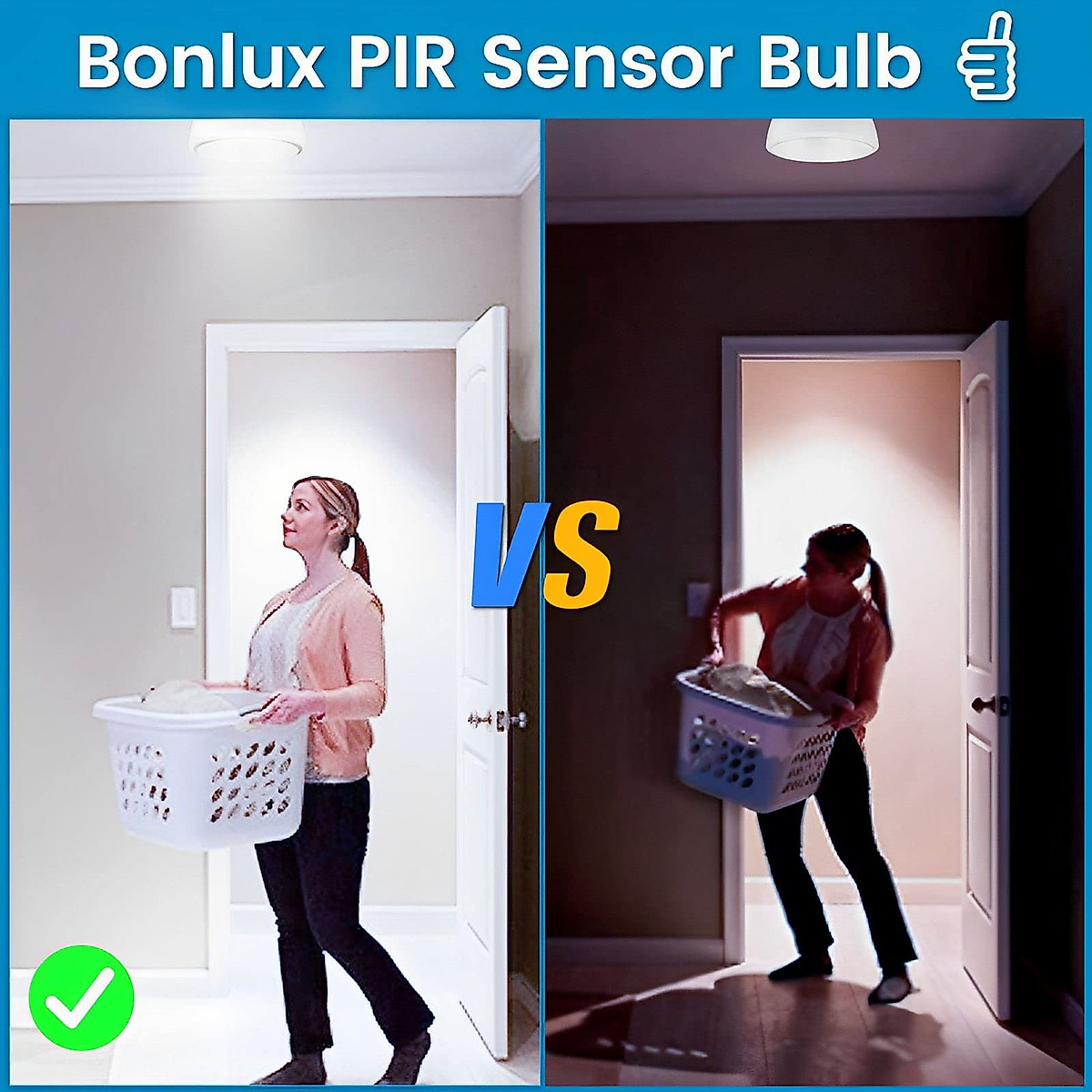 Bonlux PIR Motion Sensor LED Ceiling Light, 15W (150W Equivalent) E26 Medium Base Dusk to Dawn LED Ceiling Light Auto On/Off Night Light for Walkway Porch Garage Basement Patio, Daylight 6000K