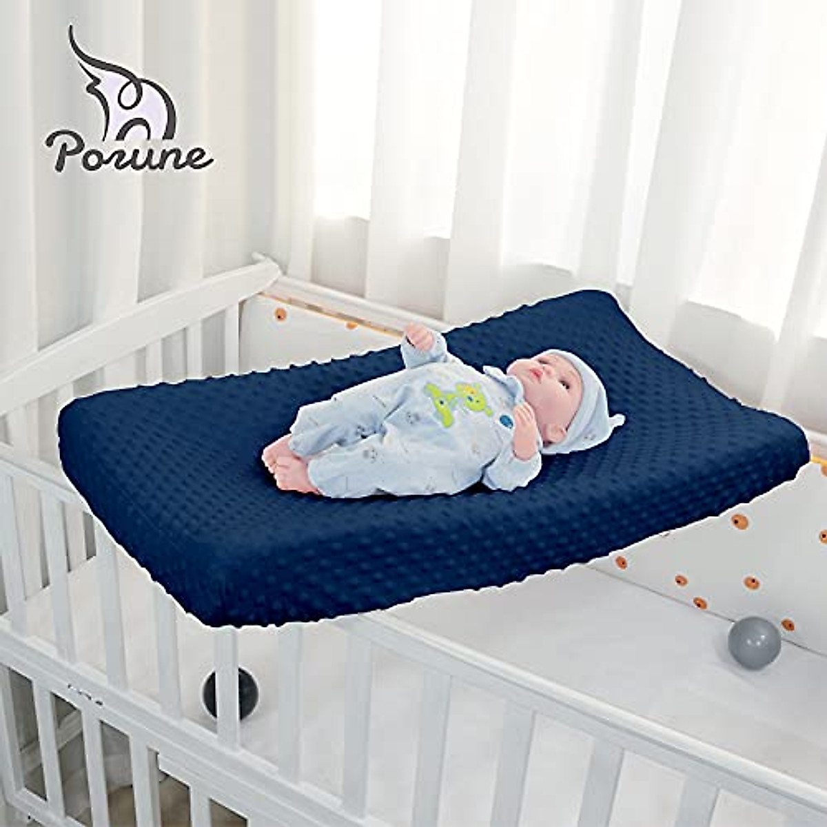 Porune Baby Changing Pad Cover,Water Resistant and Ultra Soft Comfortable Velvet Minky Dot Diaper Changing Table Covers for Baby Girls and Boys,Fit 32”*16” Pads(Poseidon)