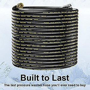 POHIR Pressure Washer Hose 50 ft with 3/8 Inch Quick Connect, Kink Resistant High Tensile Wire Braided,with 2 pcs M22 14mm Adapter Set, 4200 PSI Power Washer Hose