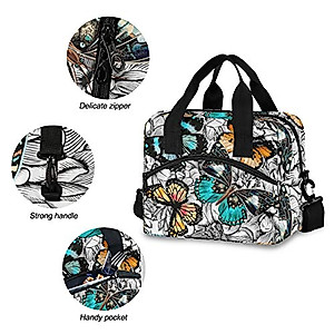 Butterflies Lunch Bag for Women Men Insulated Lunch Box Tote Bag with Detachable Shoulder Strap & Carry Handle,Reusable Cooler Bag for Work School Picnic