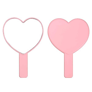 TBWHL Heart-Shaped Travel Handheld Mirror, Cosmetic Hand Mirror with Handle (Pink, 1Pack)