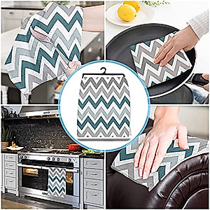 Big buy store Geometric Chevron Zig Zag Pattern Kitchen Dish Towels, Soft Lightweight Microfiber Absorbent Decorative Hand Towel Blue Green Gray Tea Towel Guest Towel for Kitchen Bathroom 18x28in
