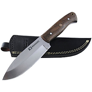 Moorhaus Handmade Full Tang Hunting Fixed Blade Knife D2 Steel - Wood Handle - Great for Camping/Hunting/Skinning/Survival/Bushcraft - includes Leather Sheath