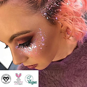 Pink Body Glitter Gel 1.76 Oz, Face Glitter Makeup Sequins Face Paint, Shimmer Liquid Eyeshadow, Sparkling Holographic Gel Lip, Long Lasting Hair Bling Bling Hair Gems, Nail Glitter Gel for Women