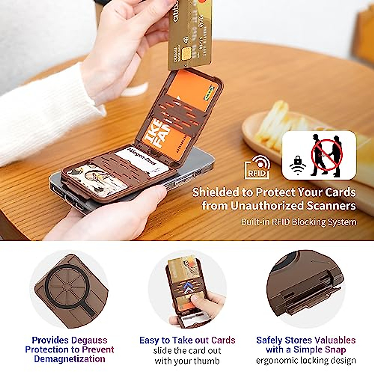 Magnetic Wallet Card Holder For Magsafe, RFID Blocking Slim Hardshell 4 Credit Card & Money Pocket Magnetic Adjustable Stand Wallet for Apple iPhone 16 15 14 13 12 Plus Max Not for iPhone 13/12 mini