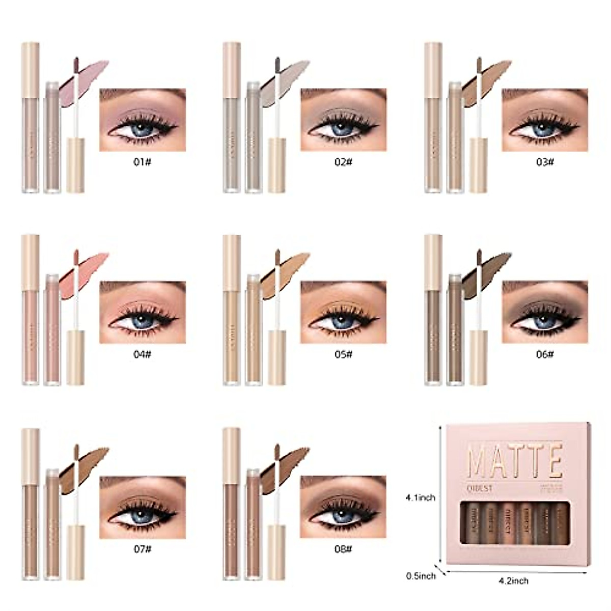 SUMEITANG 8 Colors Matte Liquid Eyeshadow Set, Neutral Naked Eyeshadow Smooth Lightweight High-pigmented Cream Brown Eye Shadow Stick Quick-Drying Waterproof Long Lasting Eye Makeup