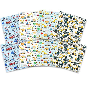 Excavator Fat Quarters Fabric Bundles, 8 PCS Construction Truck Tractor Fabric Bundles,20 x 20 Inches Cotton Polyester Quilting Fabric Material Scraps for Sewing Quilting Patchwork Artcraft DIY