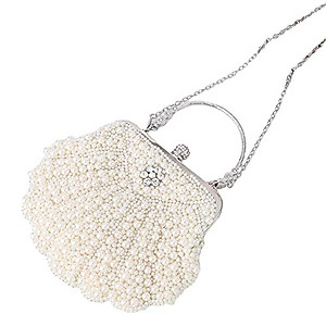 XINNI Women Shell Shape Pearl Rhinestone Purse Clutch Handbag for Cocktail Evening Party