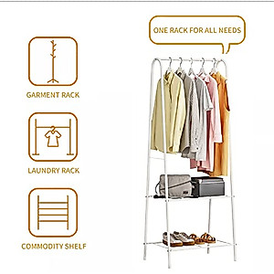 Home-Like 2-Tier Garment Rack, Metal Clothes Rack, Storage Clothing Rack with Single Hanging Rail and 2 Shelf for Bedroom Entryway Launary L23.7"xW13.19"x H62.99" White