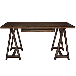 SIMPLIHOME Sawhorse SOLID WOOD Modern Industrial 60 inch Wide Home Office Desk, Writing Table, Workstation, Study Table Furniture in Medium Saddle Brown