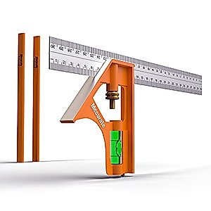 Mecurate 12“ Combination Square, 12 Inch 300mm Stainless Steel Combo Square for Accurate and Adjustable Woodworking Measurement with 2pcs Carpentery Pencils (12 inch)