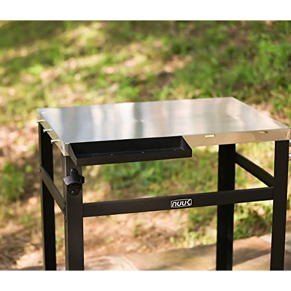NUUK Double-Shelf Rolling Outdoor Dining Cart Table, 20" x 30" Stainless Steel Commercial Multifunctional Kitchen Food Prep Worktable on Wheels w/Adjustable Storage Tray & Waterproof Protective Cover