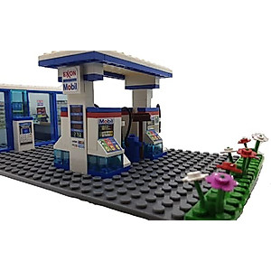 Building Bricks Toys City Town Village MOC Gas Station with Convenience Store 4 Fuel Gas Pumps Compatible with All Brands