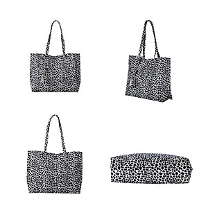 PASSAGE Women Black and White Leopard Pattern Print Soft Faux Leather Tote Shoulder Bag with Tassel Birthday Gifts