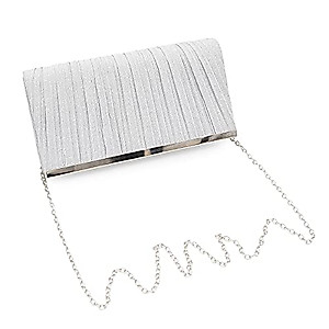 Premium Pleated Metallic Glitter Mesh Clutch Evening Bag Handbag, Silver