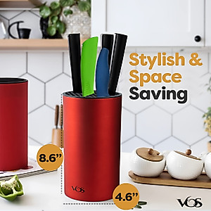 Vos Universal Knife Block and Ceramic Kitchen Knives With Peeler, Ceramic Paring Knife 4", 5", 6", 7", 8" Inch Blue