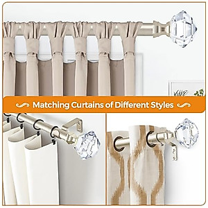 TONIAL Curtain Rods 32 to 58 Inch(2.6-4.8ft), Telescoping Splicing 3/4 Single Rods for Windows Decorative Drapery Rod with Acrylic Diamond Finial, Champagne Gold