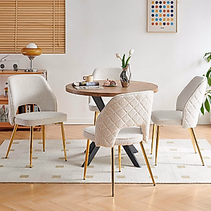 Homedot Dining Table Set for 4, Modern Faux Wood Round Table Easy Clean with 4 PCS Upholstered Dining Chair Armless, Comfortable Home Kitchen Chair with Solid Back.