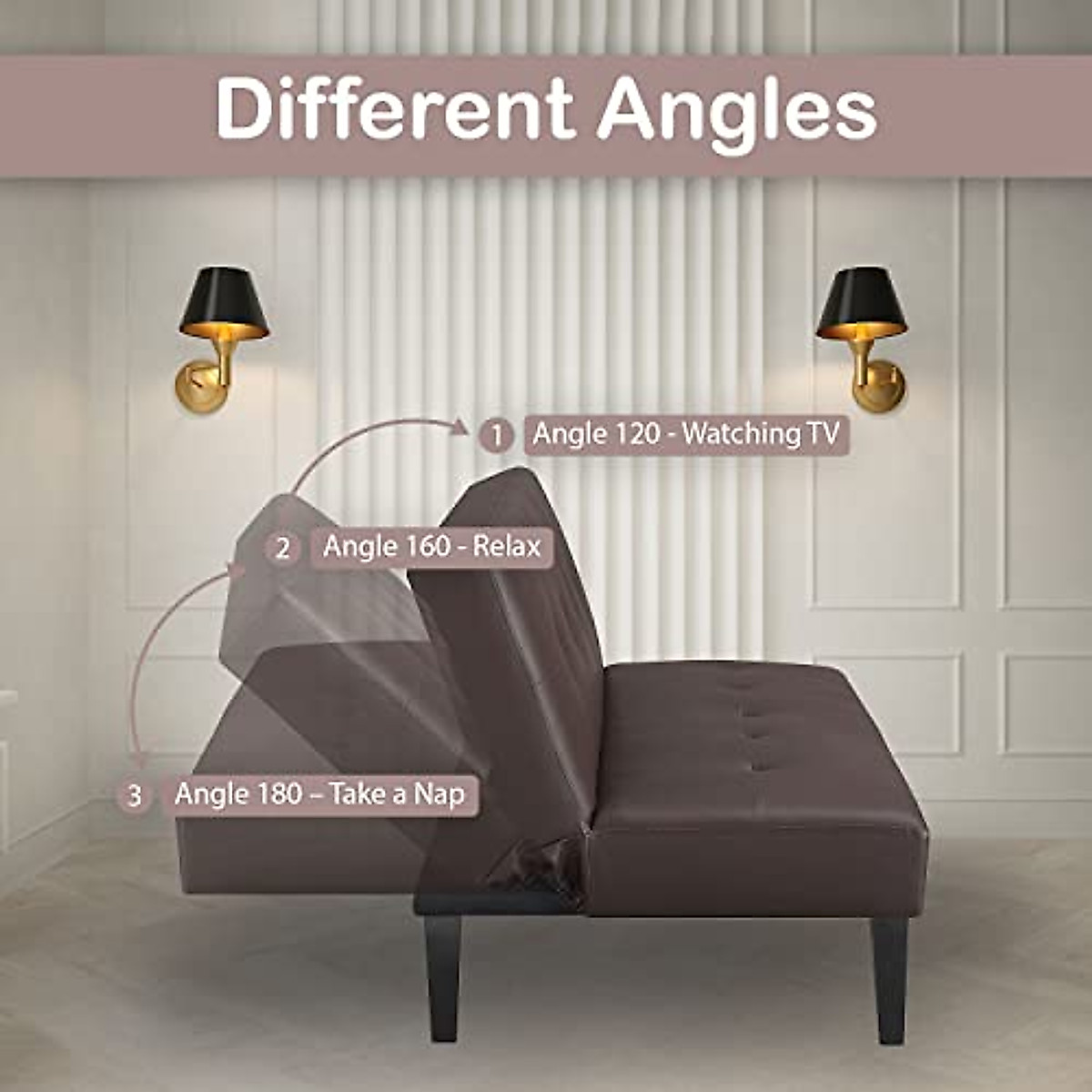 Naomi Home Button Tufted Futon Sofa Bed Pull Out Sofa Bed Couch Convertible with Wooden Legs, Folding, Reclining Small Couch Bed, Futon Bed for Living Room, Espresso, 53965AM