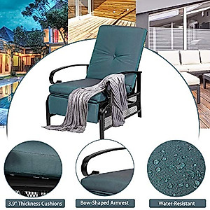 Crownland Outdoor Furniture Automatic Adjustable Patio Recliner Chair with Metal Frame and Water Resistant Cushion for Sunbathing (Peacock Blue)