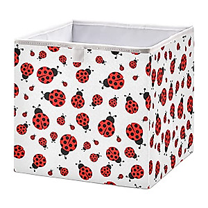 xigua Closet Storage Bins, Fabric Baskets for Closet Shelves, Collapsible Fabric Storage Cubes Organizer with Small Handles, Ladybug, 11.02x11.02x11.02 Inch